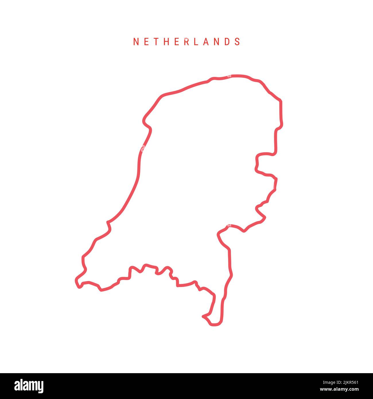 Netherlands editable outline map. Holland red border. Country name. Adjust line weight. Change ...