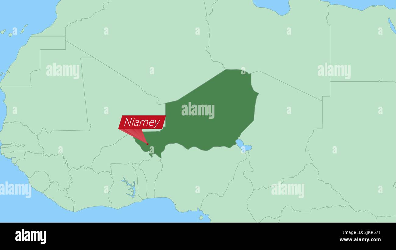 Map of Niger with pin of country capital. Niger Map with neighboring ...