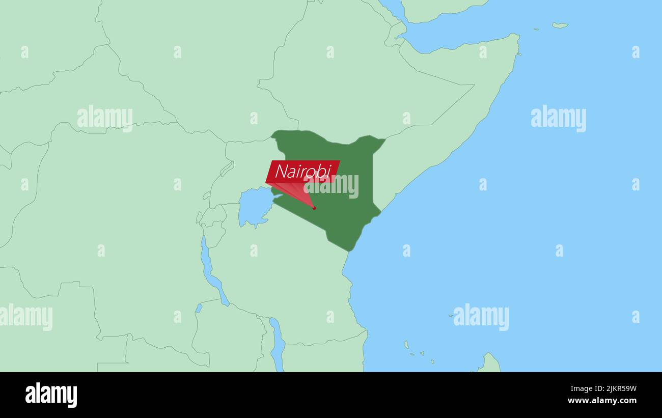 Map of Kenya with pin of country capital. Kenya Map with neighboring ...