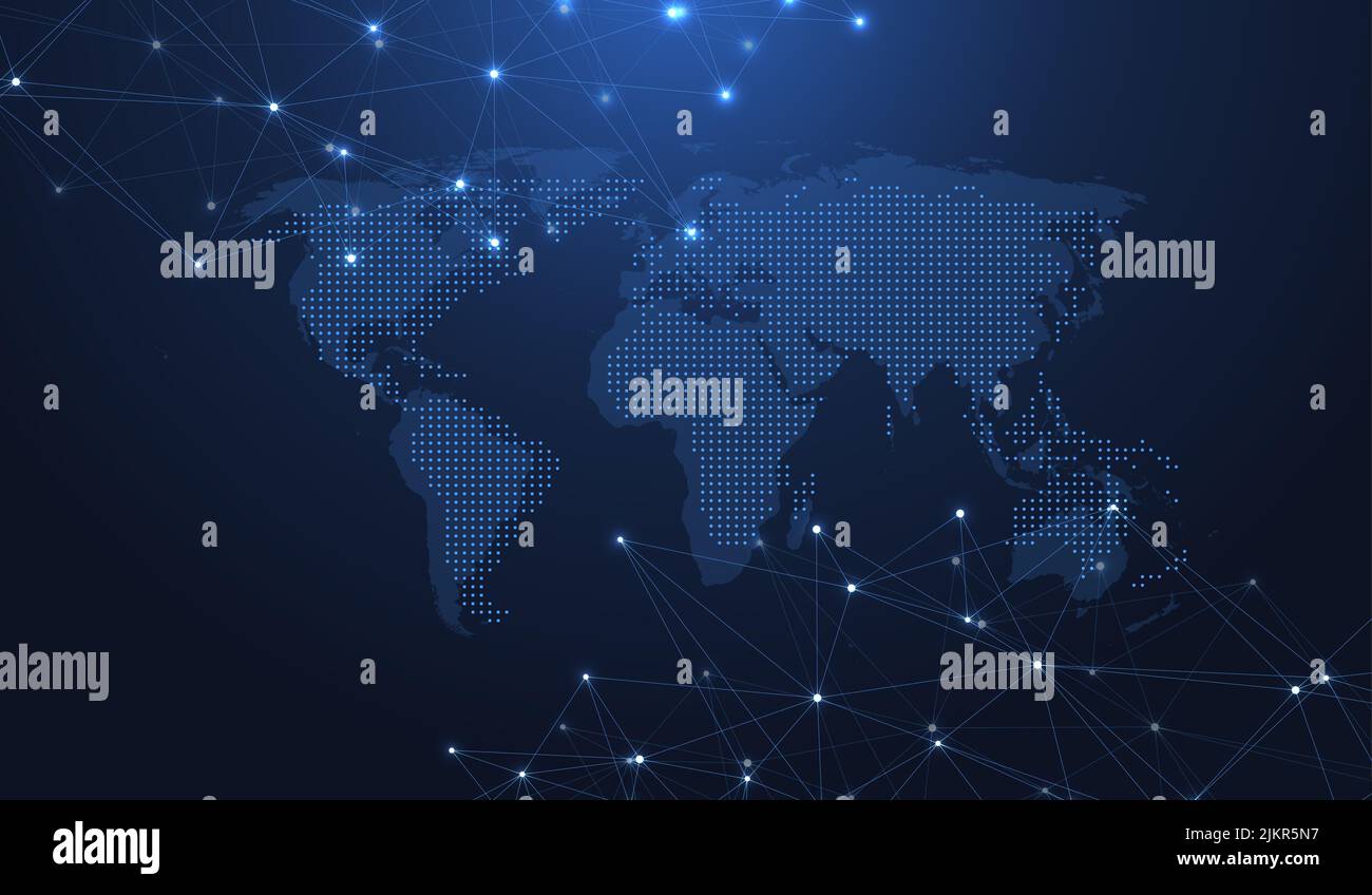 Global network connections with points and lines. Wireframe background ...