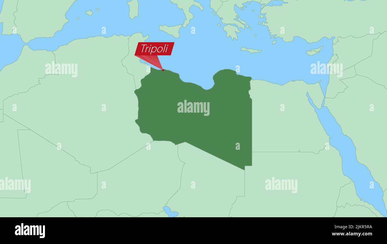 Map of Libya with pin of country capital. Libya Map with neighboring ...