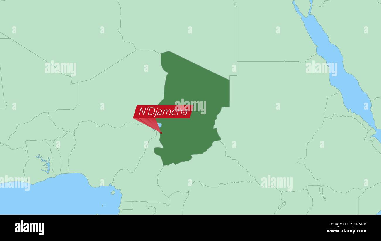 Map of Chad with pin of country capital. Chad Map with neighboring ...