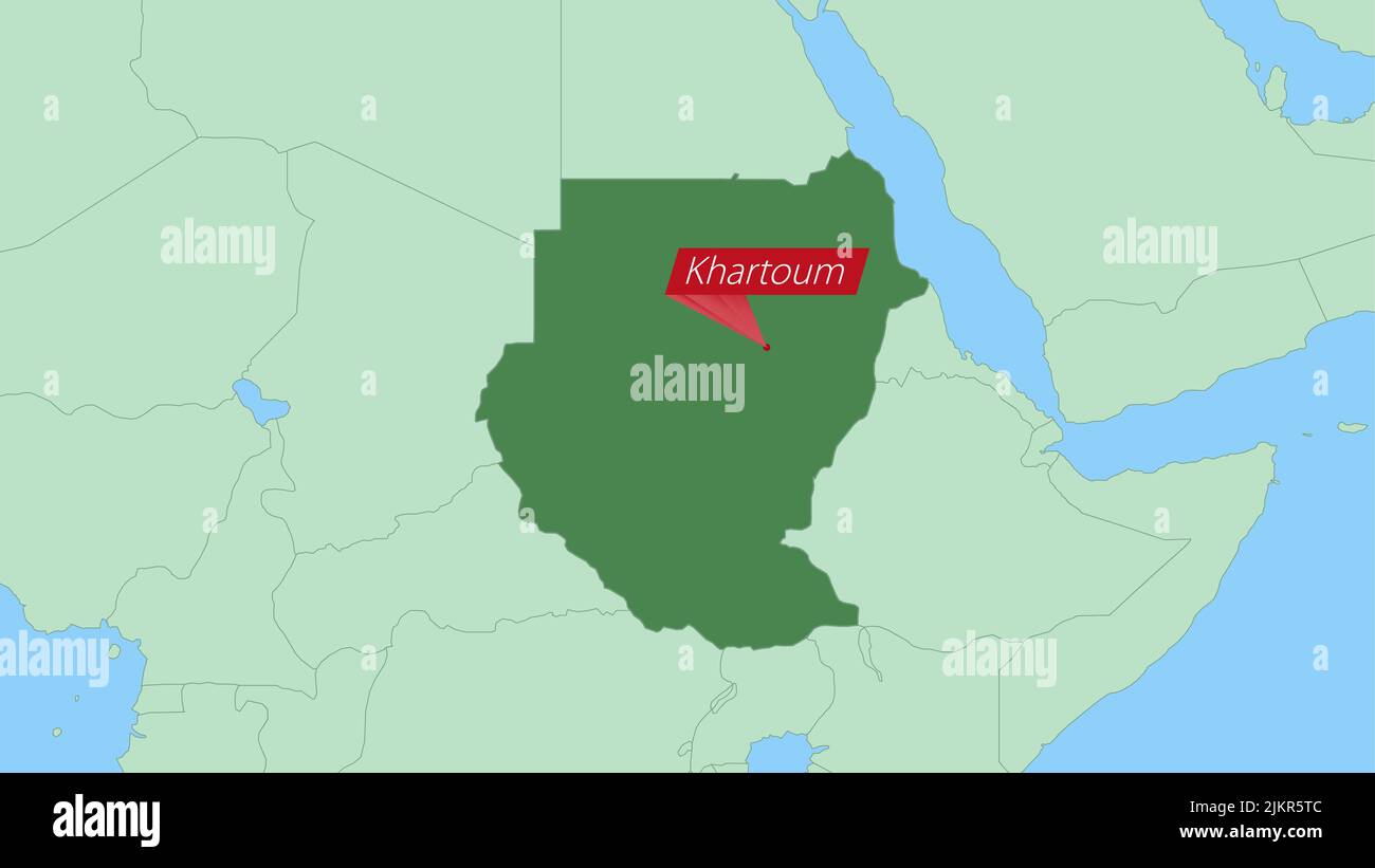 Map of Sudan with pin of country capital. Sudan Map with neighboring ...