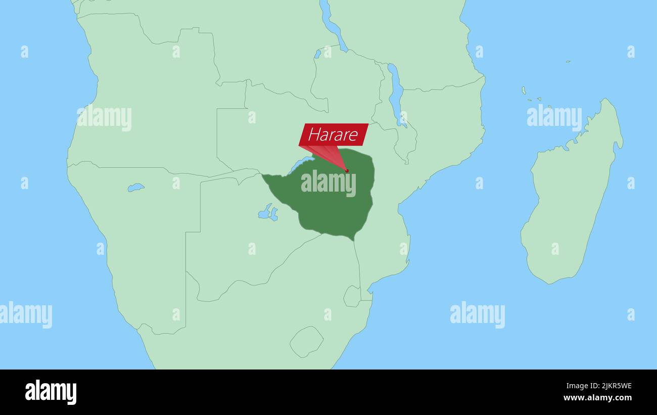 Map of Zimbabwe with pin of country capital. Zimbabwe Map with ...