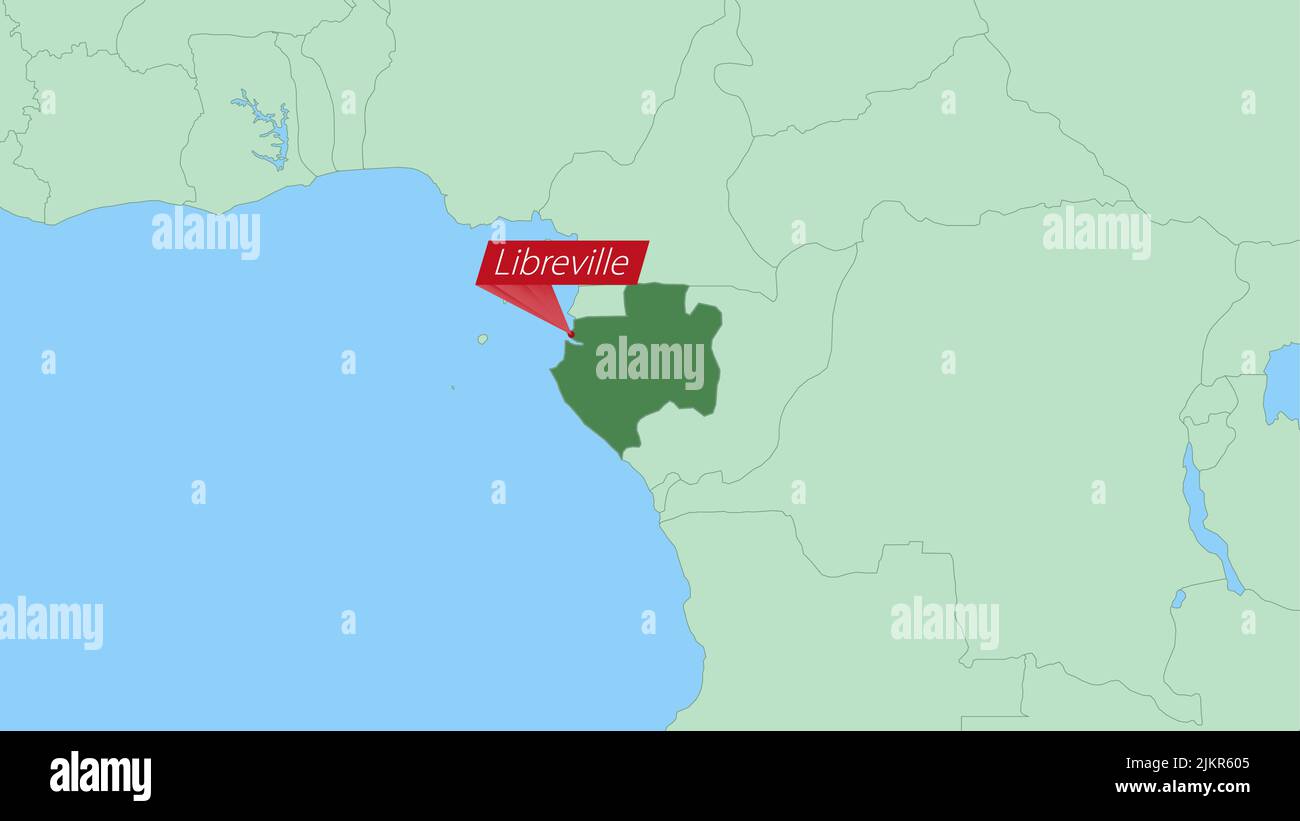 Map of Gabon with pin of country capital. Gabon Map with neighboring ...