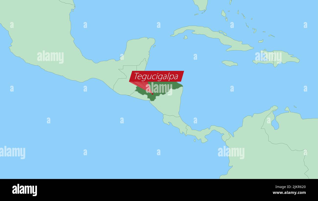Map of Honduras with pin of country capital. Honduras Map with ...