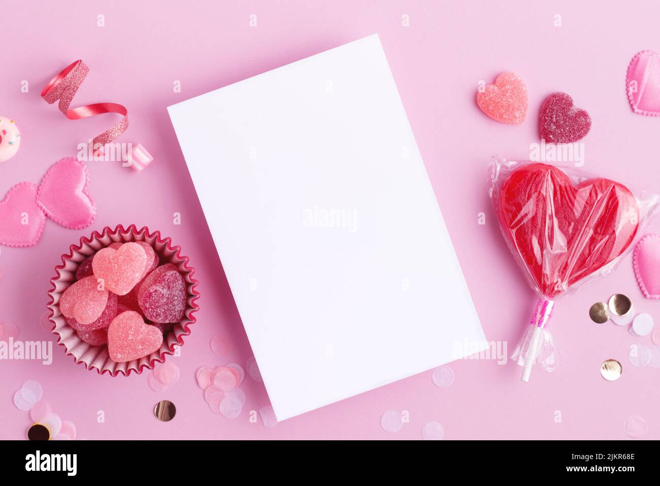 Valentine's day mock up with white blank page and red and pink holiday ...