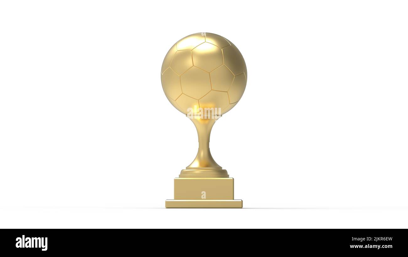 3D rendering of a golden precious soccer football award thropy ...