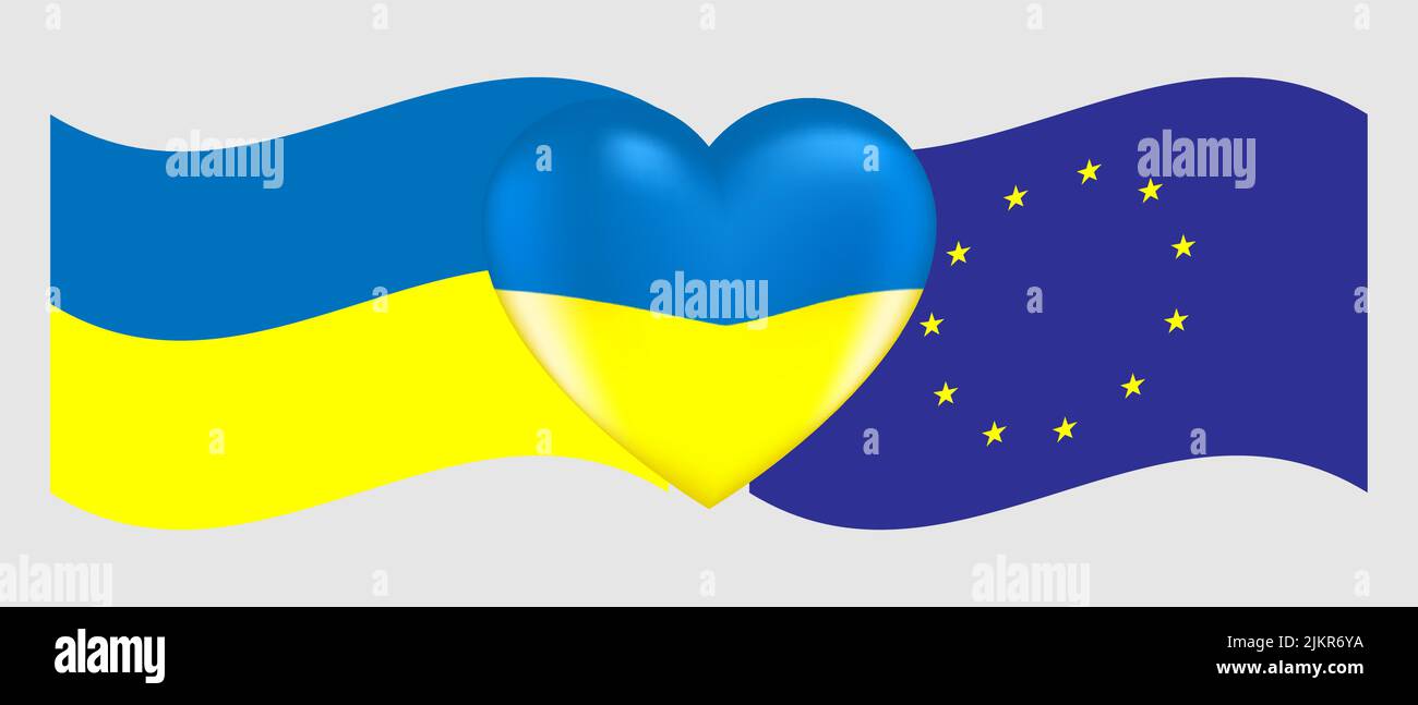 Vector drawing volume heart in the colors of the Ukrainian flag and ...