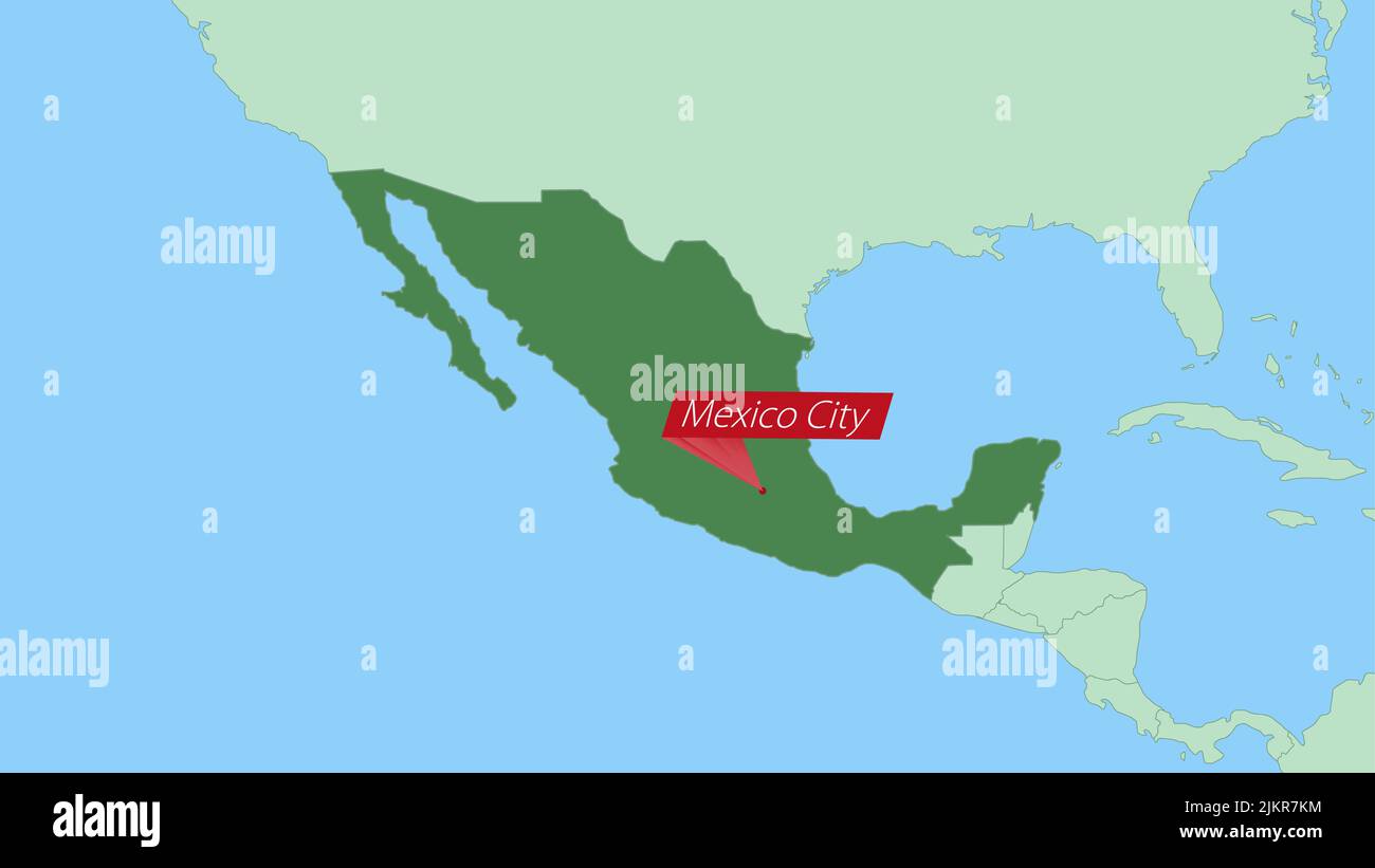 Map of Mexico with pin of country capital. Mexico Map with neighboring ...
