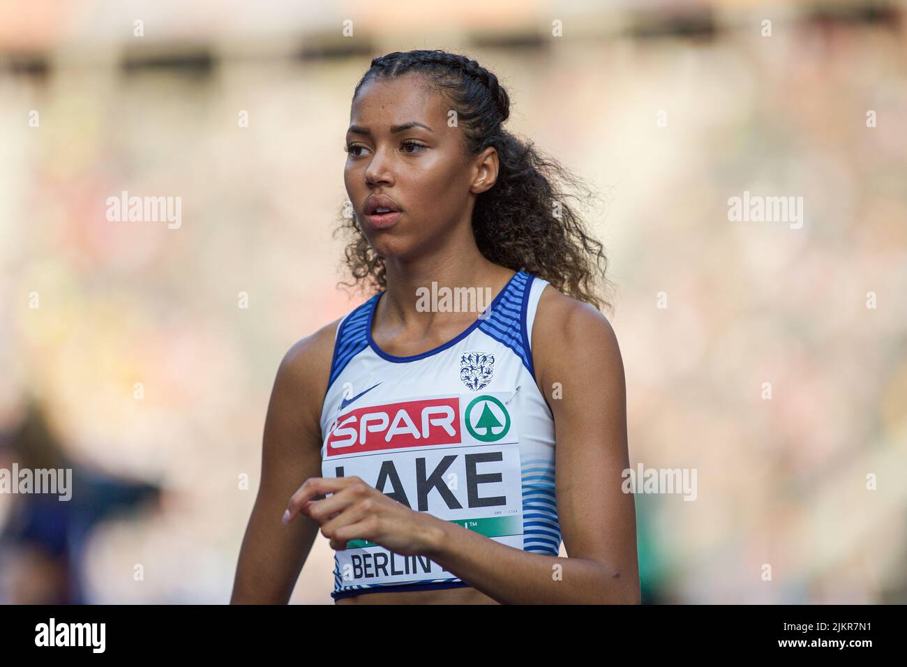 Morgan Lake participating in the high jump at the European Athletics ...
