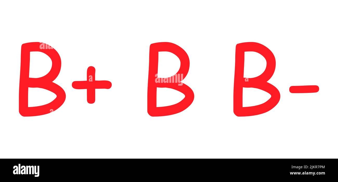 Set of Grade result B. Hand drawn icon in red circle. Test exam mark ...