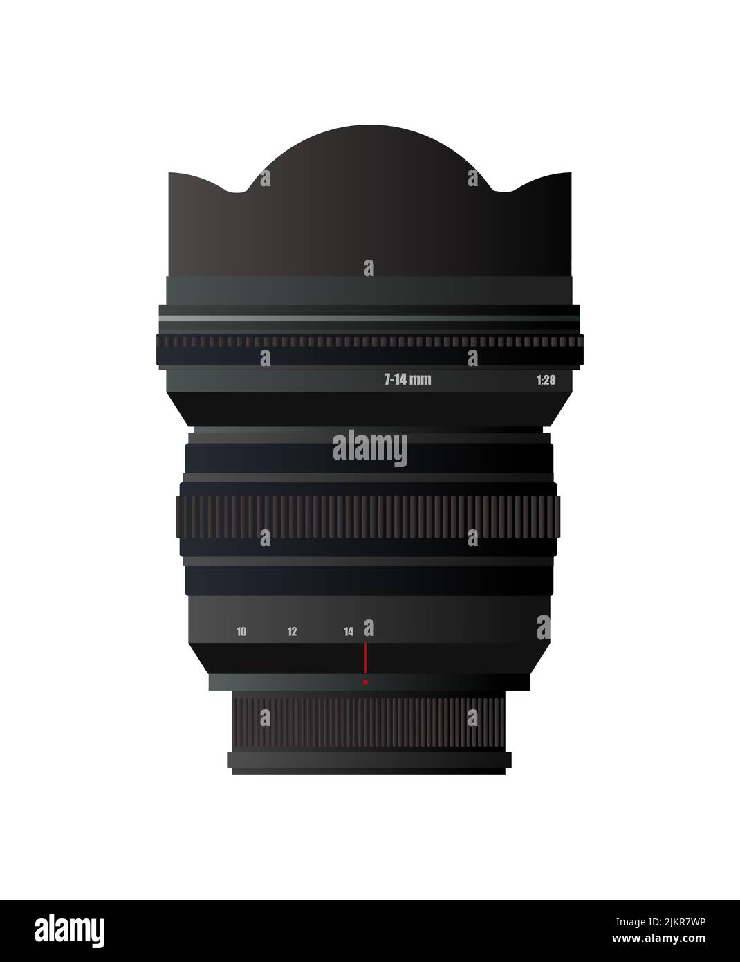 Camera lens. Optical device. Shooting equipment. Object isolated on white background. Vector ...