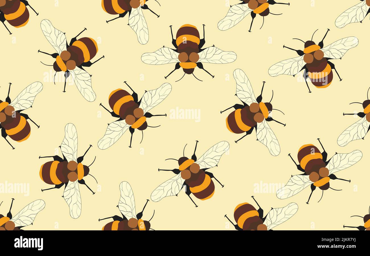 Seamless pattern with bees on color background. Small wasp. Vector ...
