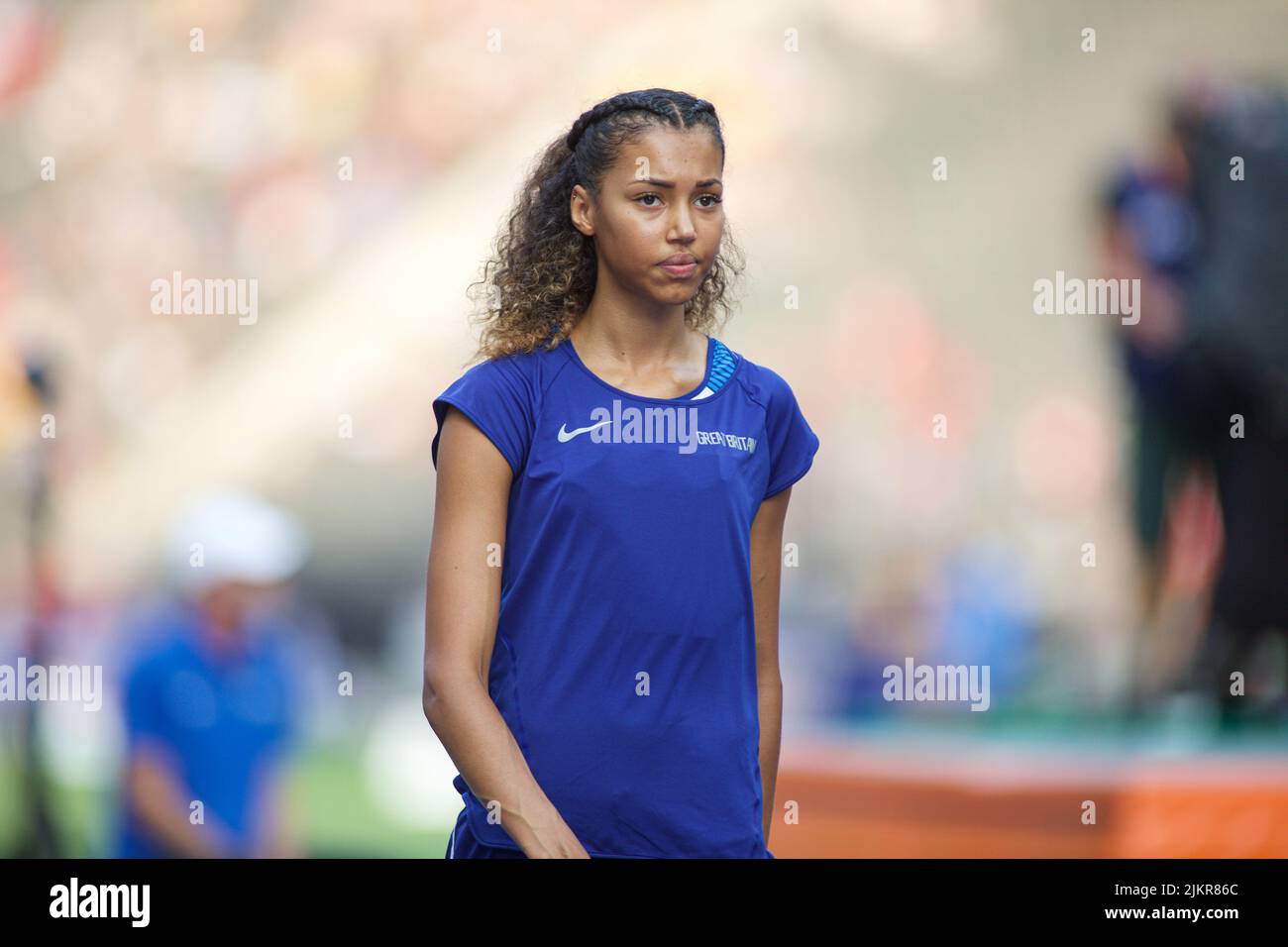 Morgan Lake participating in the high jump at the European Athletics ...