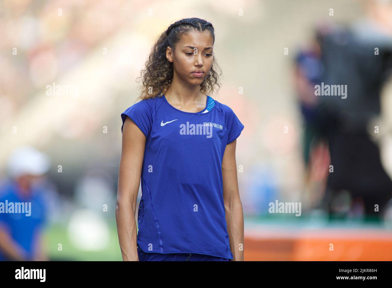 Morgan Lake participating in the high jump at the European Athletics ...