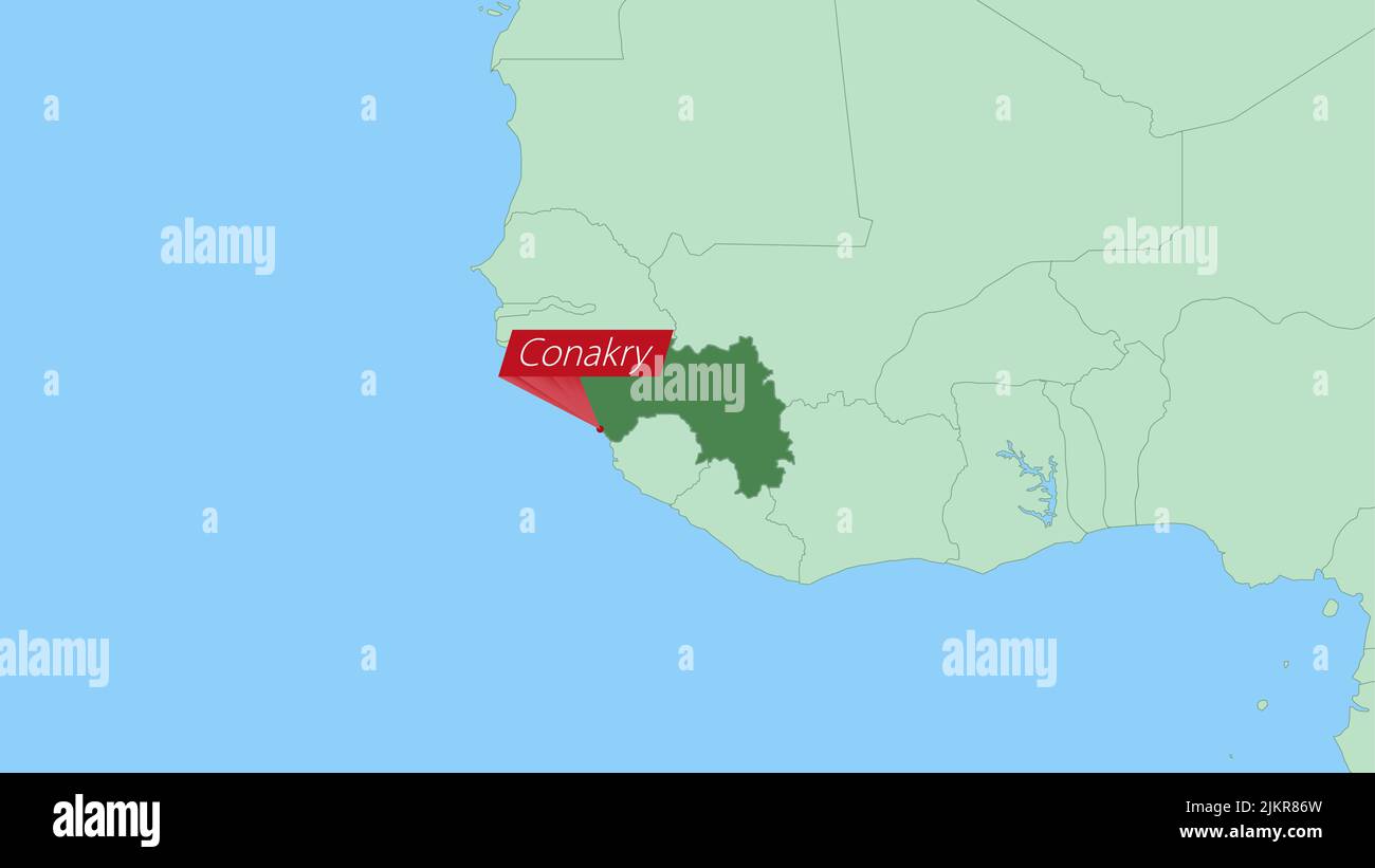 Map of Guinea with pin of country capital. Guinea Map with neighboring ...