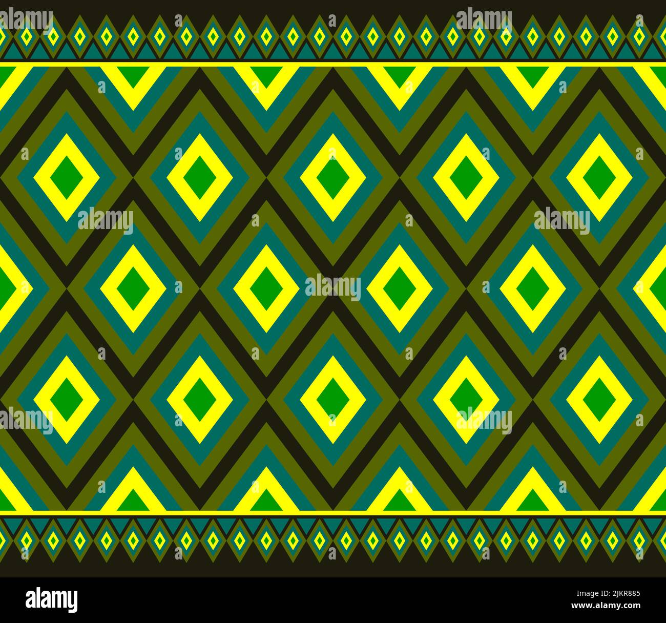 Yellow Green Symmetry Rhomboid Geometric Ethnic Seamless Pattern Design ...