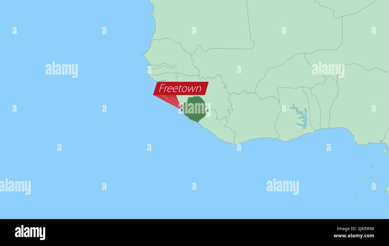 Map of Sierra Leone with pin of country capital. Sierra Leone Map with ...