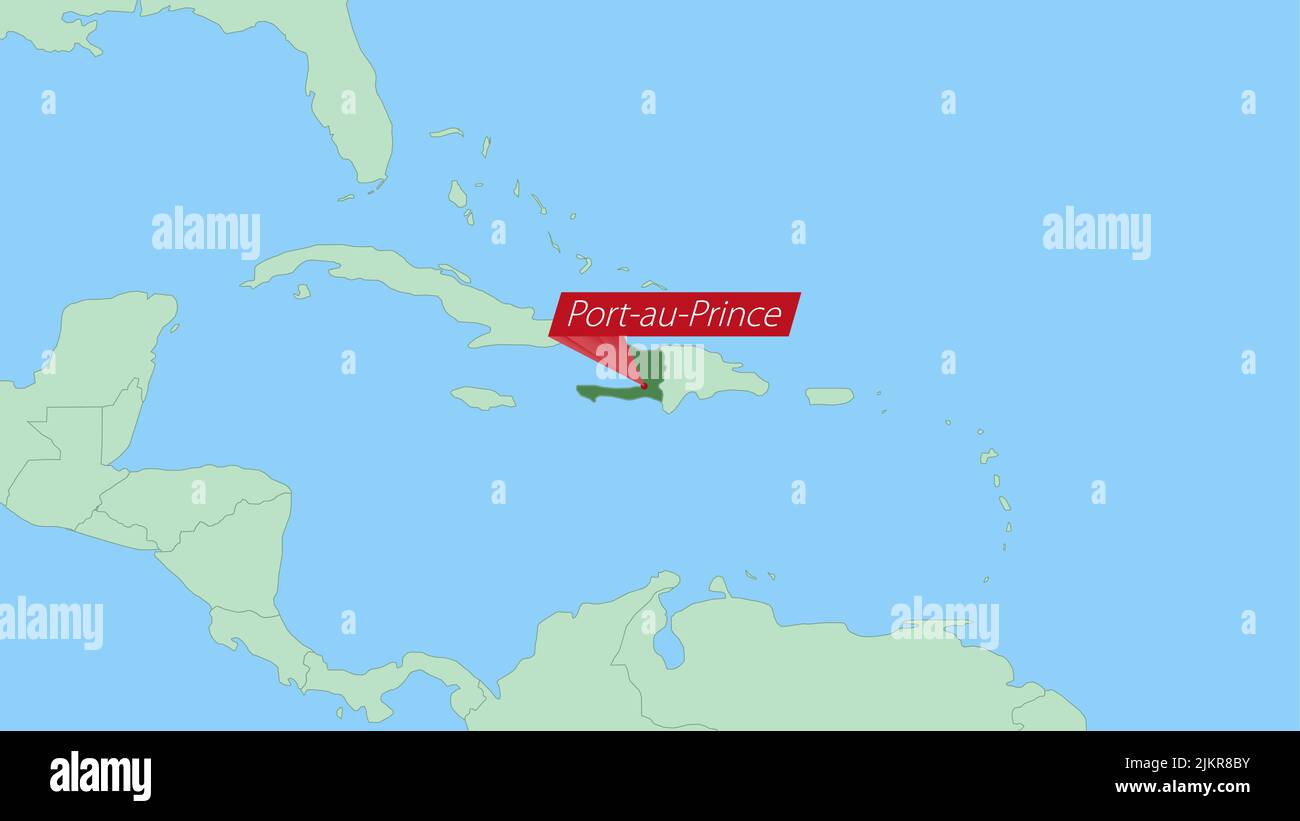 Map of Haiti with pin of country capital. Haiti Map with neighboring ...