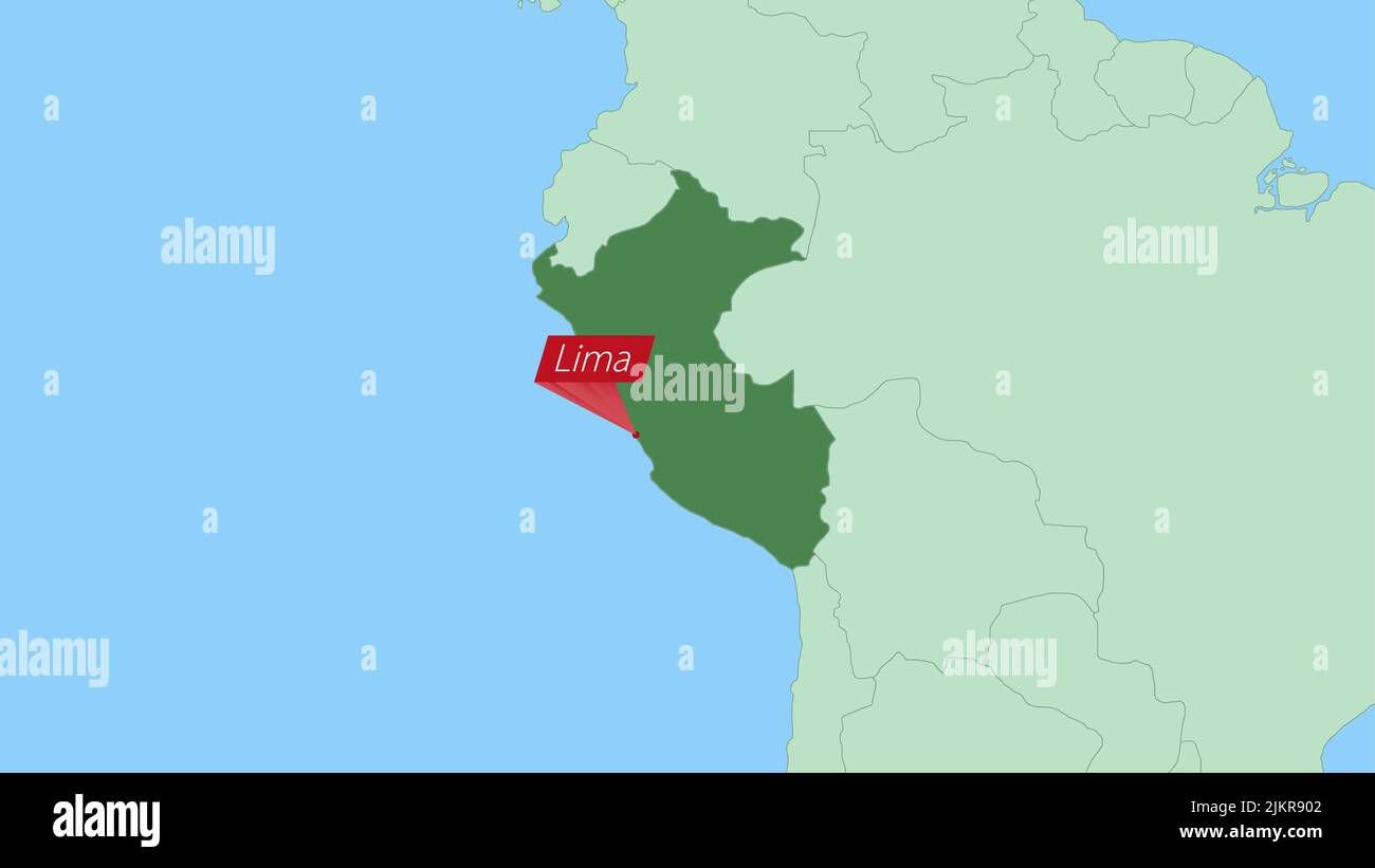 Map of Peru with pin of country capital. Peru Map with neighboring ...