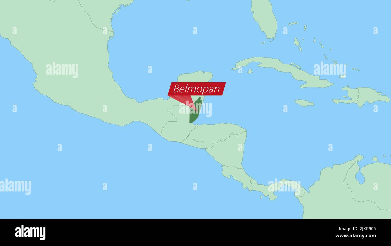 Map of Belize with pin of country capital. Belize Map with neighboring ...