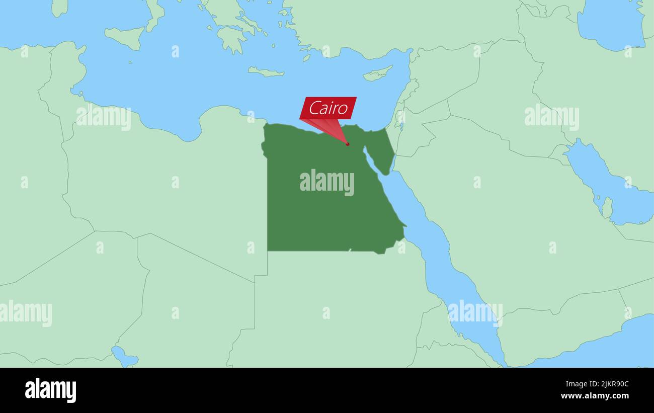 Map of Egypt with pin of country capital. Egypt Map with neighboring ...
