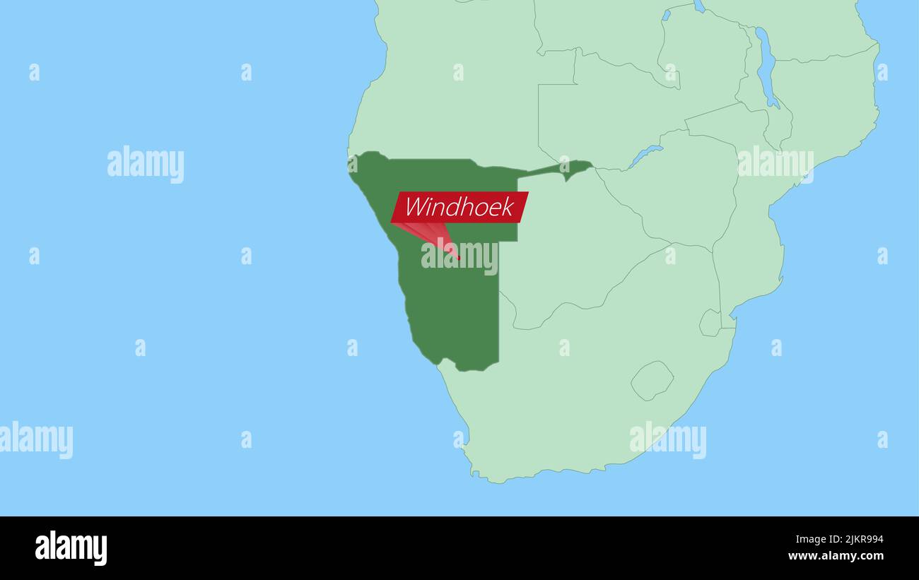 Map of Namibia with pin of country capital. Namibia Map with ...