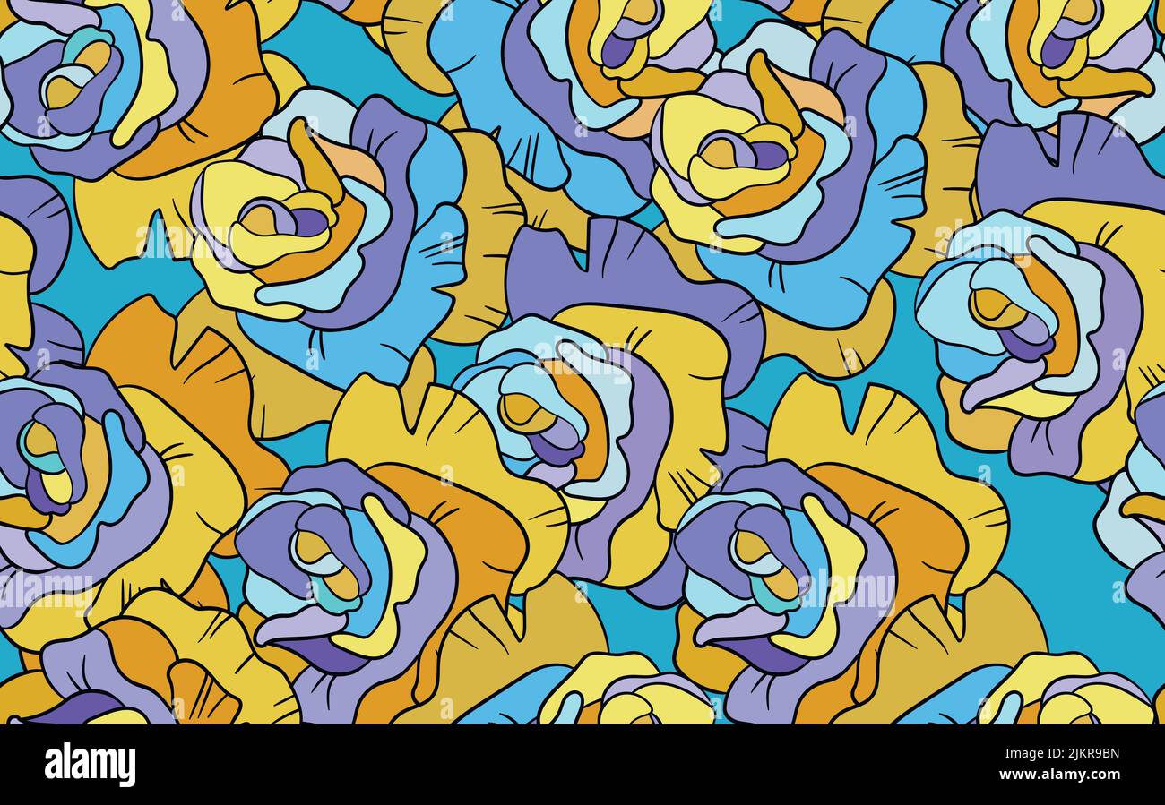 Spring colorful vector illustration with blue roses. Cartoon style ...