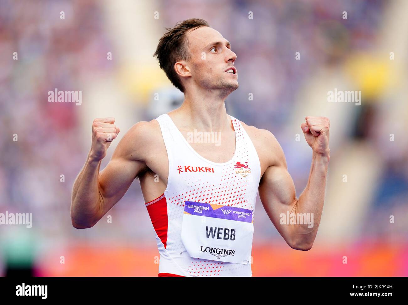England's Jamie Webb reacts after winning Heat 1 of the Men's 800m at ...