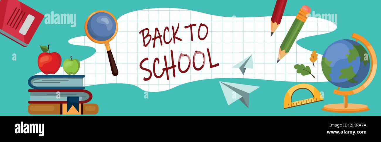 Panoramic banner welcome to school, September 1st - Vector illustration ...