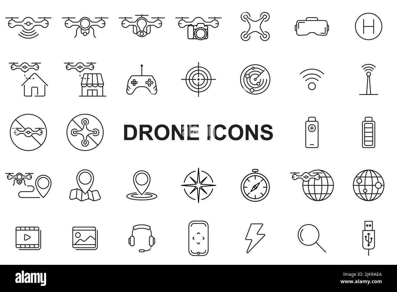 Drone icons - Editable stroke on white background Stock Vector Image ...