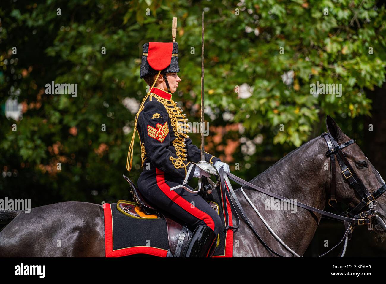 London, UK 3 August 2022. Members of the Kings Troop Horse Artillery ...