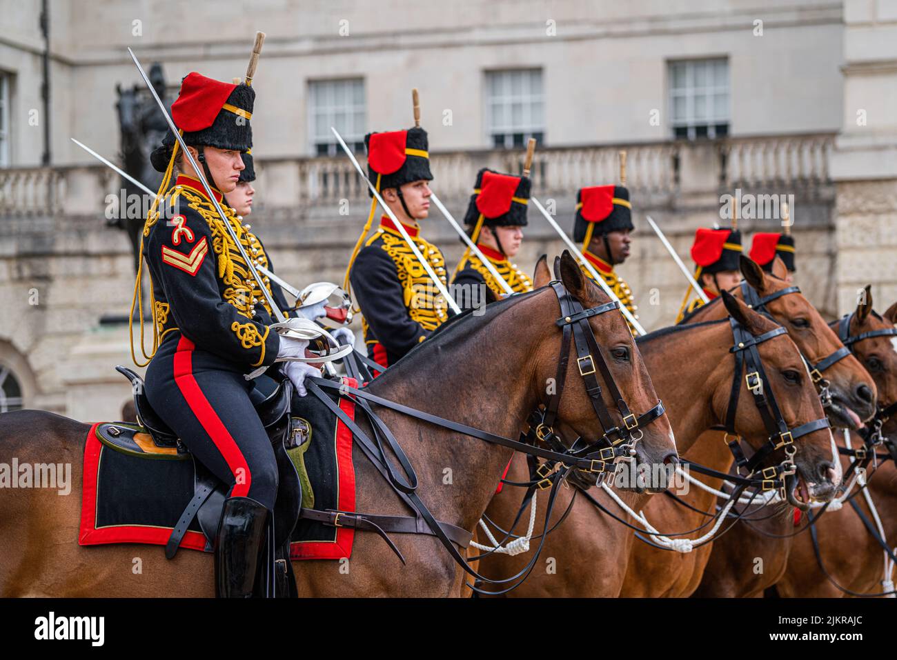 London, UK 3 August 2022. Members of the Kings Troop Horse Artillery ...