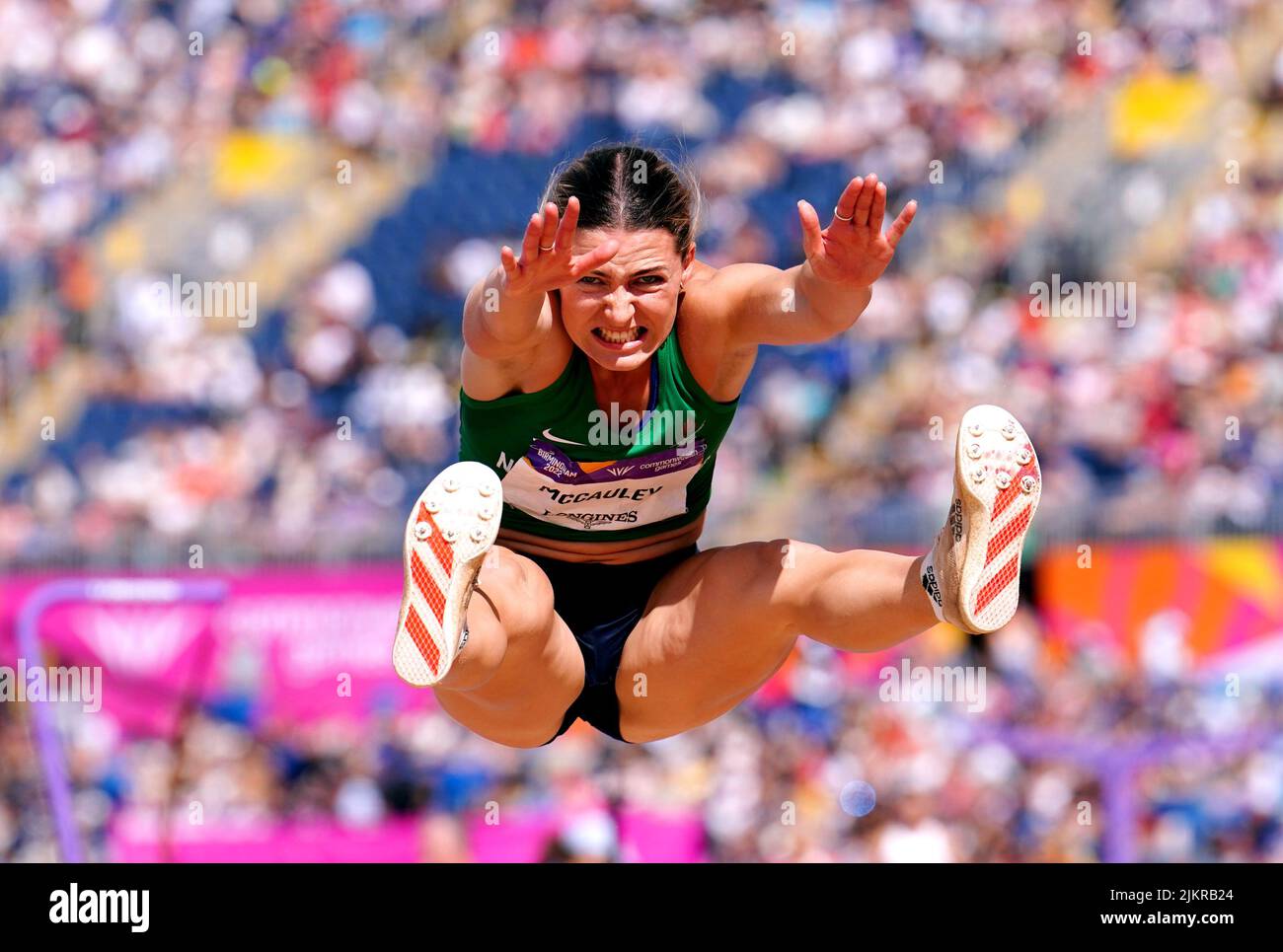 Northern Ireland's Anna McCauley in action during the Long Jump element ...
