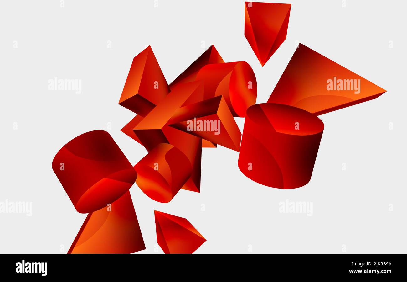 3d vector minimalist geometric abstract background. Triangle, cylinder ...