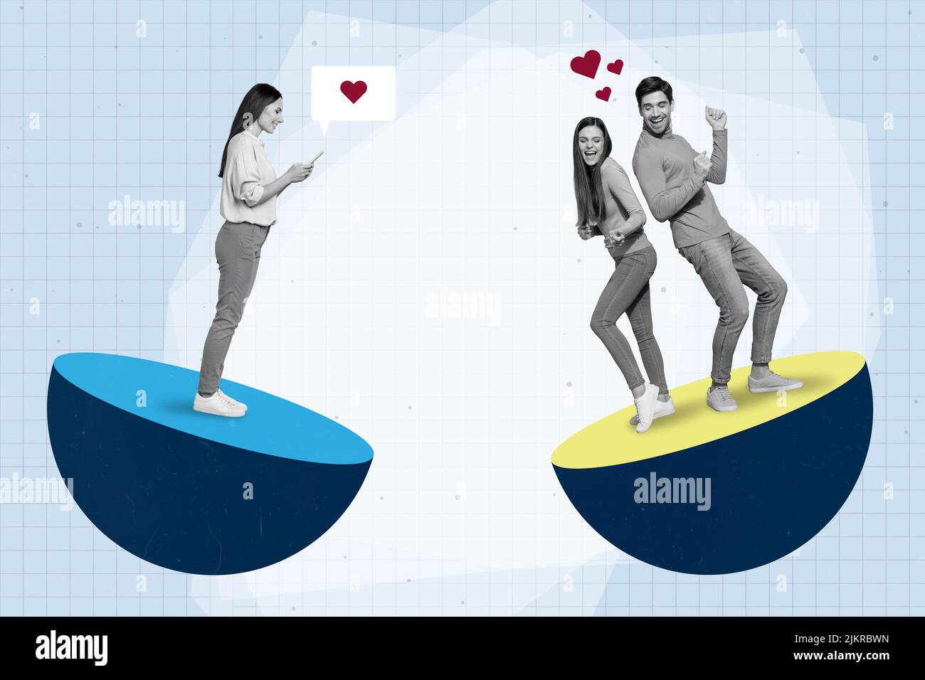 Collage photo of young dancing cheaters couple lovers another girl ...