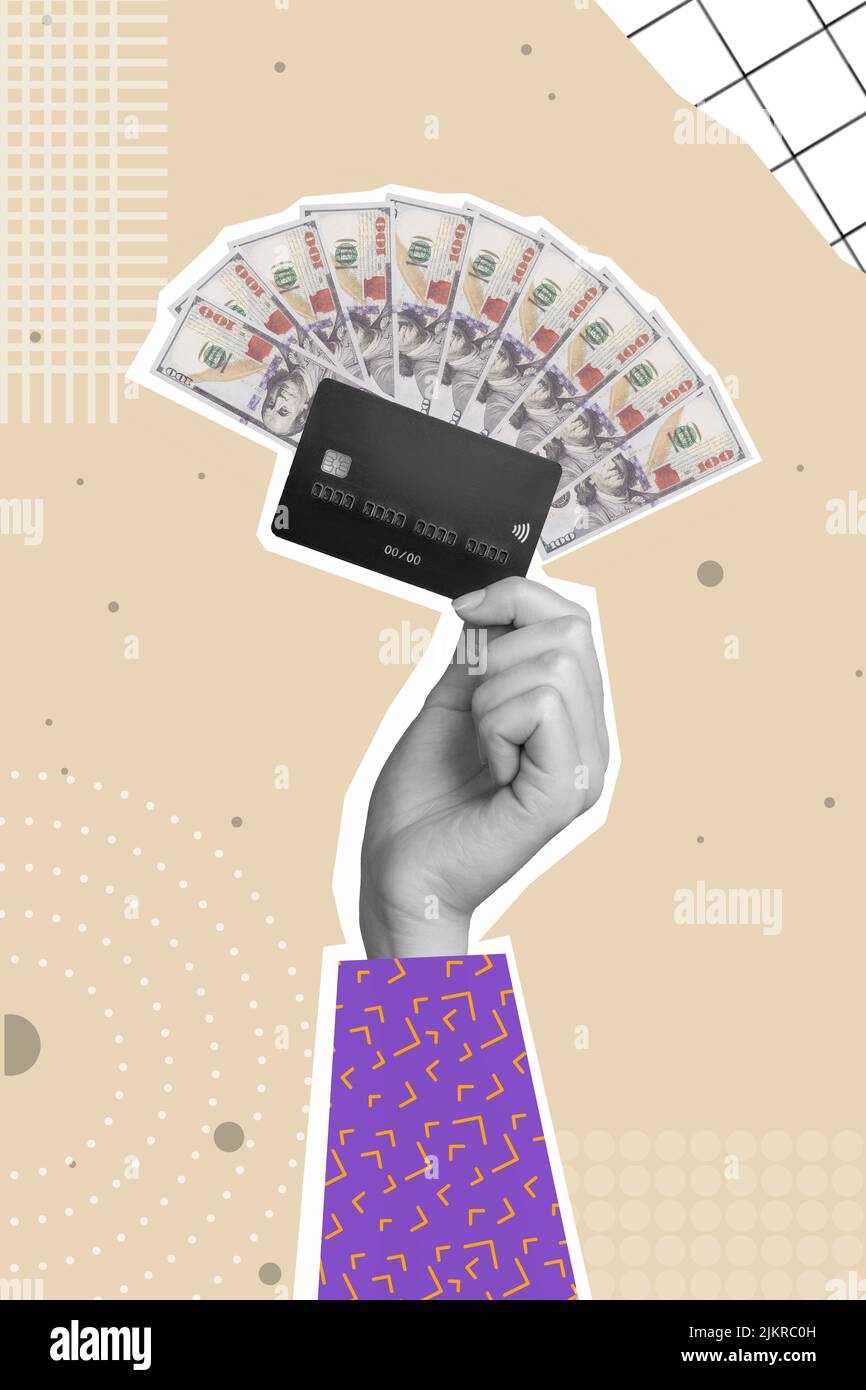 Vertical collage illustration of human arm black white colors hold ...