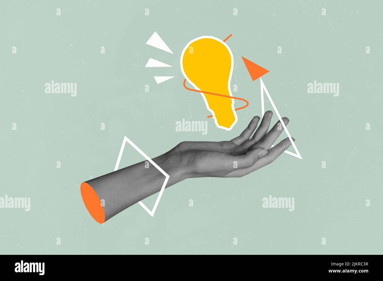 Surreal unusual vintage collage illustration of black white colors arm ...