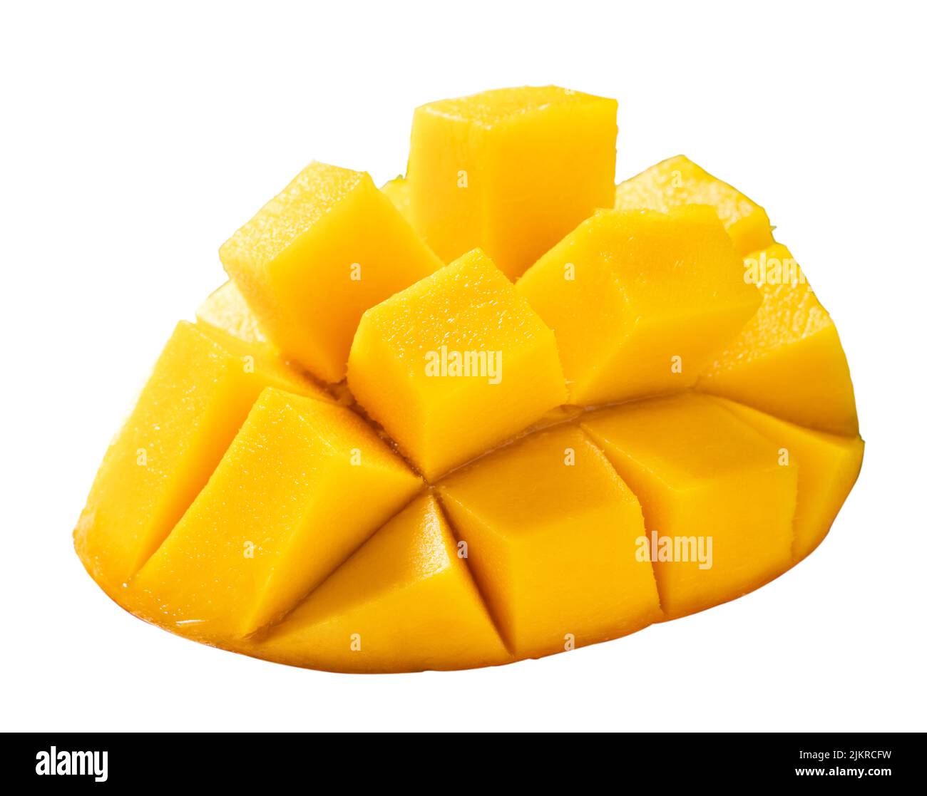 Close up of beautiful delicious ripe mango isolated on white table ...