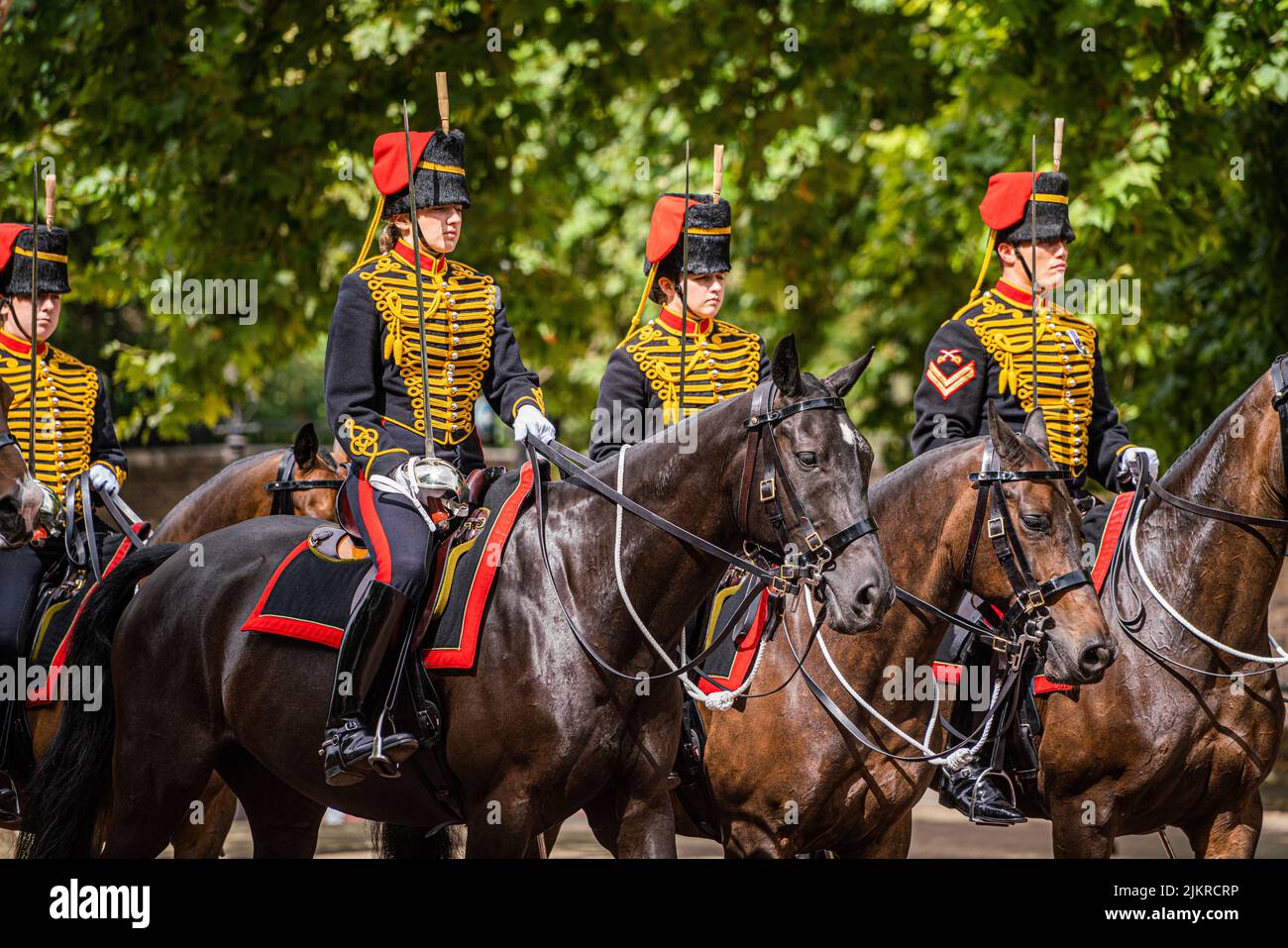 London, UK 3 August 2022. Members of the Kings Troop Horse Artillery ...