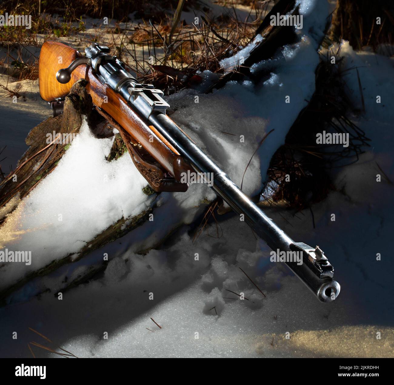 Old military surplus rifle sporterized for hunting in the snow Stock ...