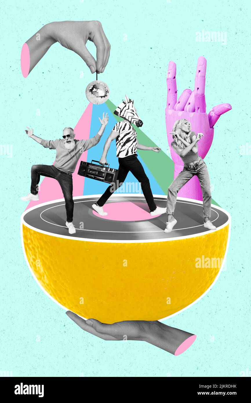 Collage 3d image of pinup pop retro sketch of funny funky people having ...