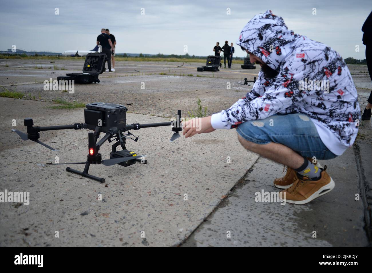 UKRAINE - AUGUST 2, 2022 - The presentation of 30 DJI Matrice 300 RTK drones purchased for the ...