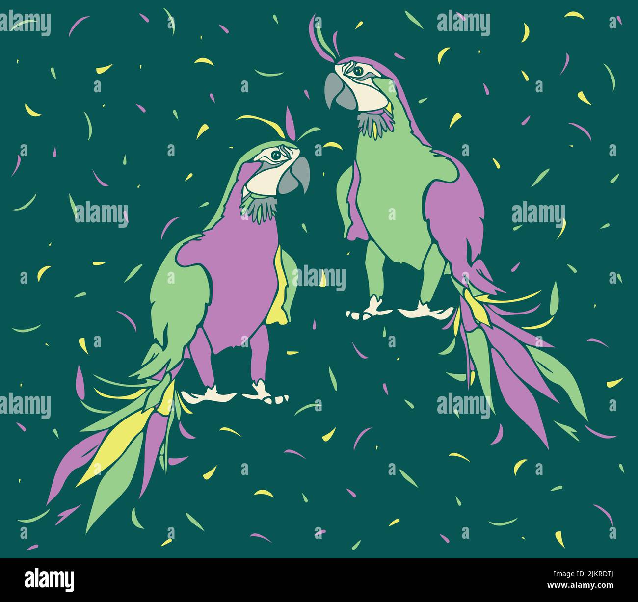 Vector illustration with two vivid parrots. Design with colorful birds ...