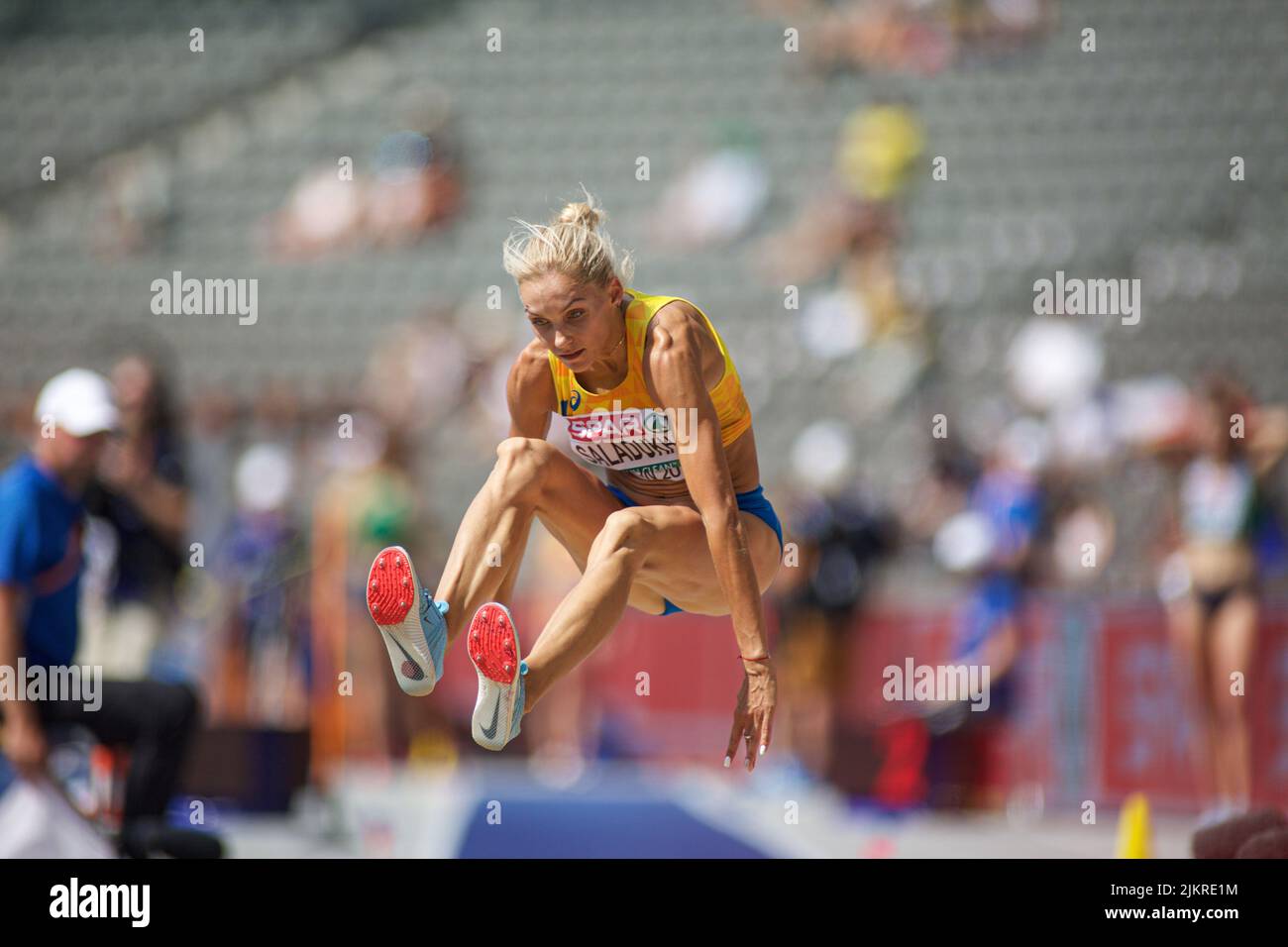 Olha Saladukha participating in the triple jump at the European ...