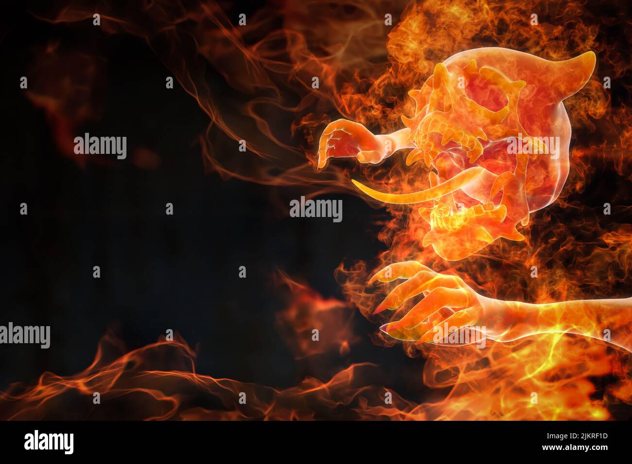 3D Rendering of an Evil Spirit Burns up in a Hot Fire Flame Stock Photo ...