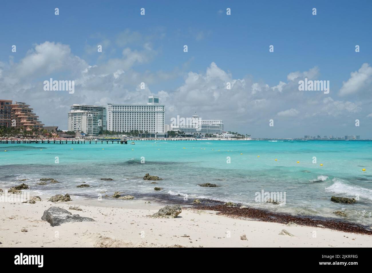 Caribbean beach with turquoise sea water and beautiful view on Hotel ...