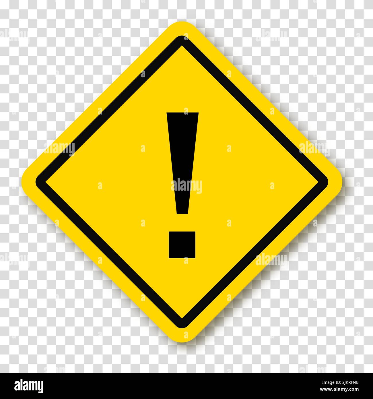Exclamation point in yellow square or rhombus with shadow. Symbol of ...