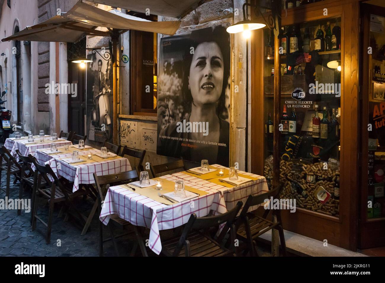 Romantic restaurant terrace decorated with movie posters in Rome Stock ...